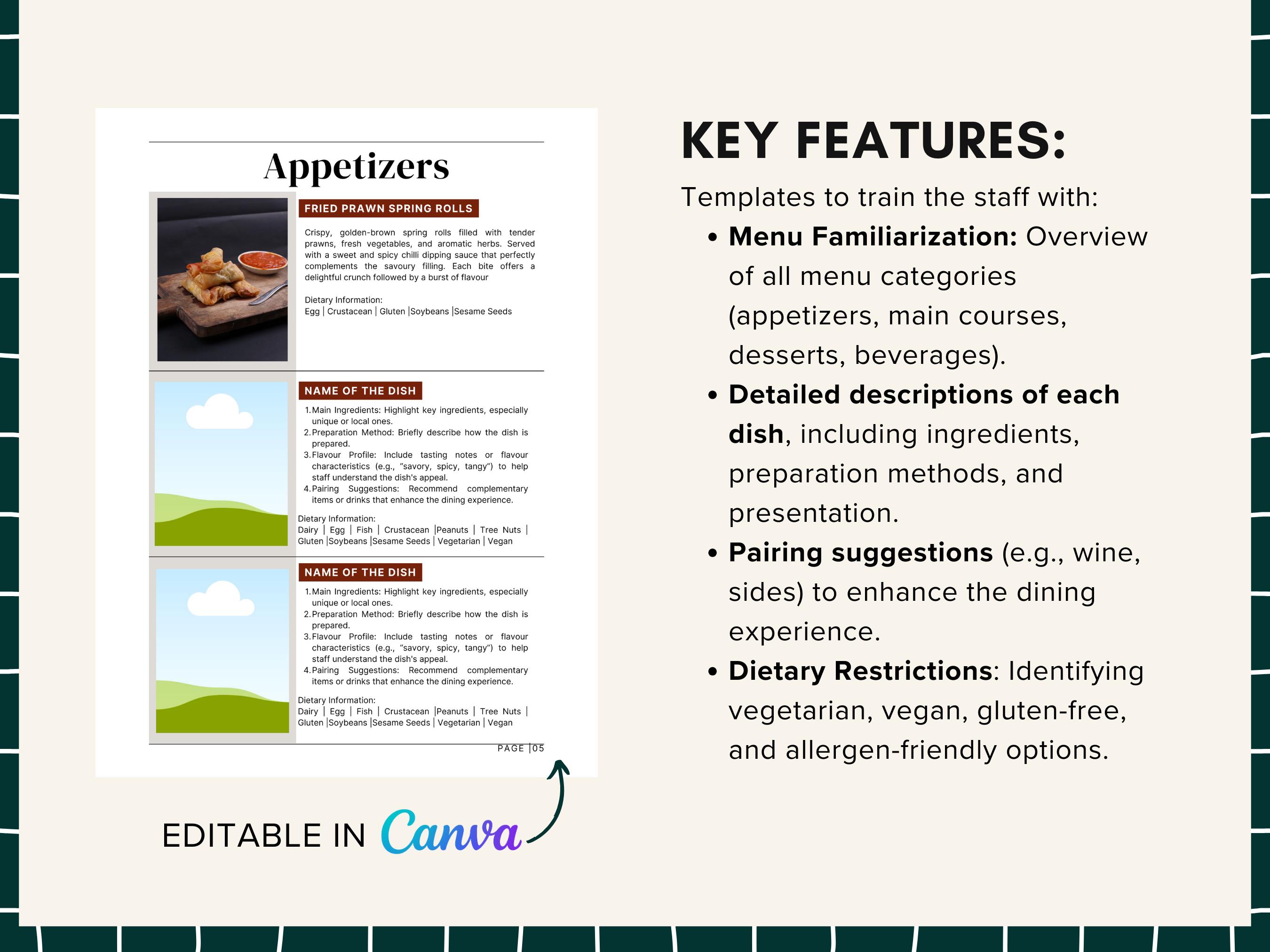 Menu Training Manual Template, Restaurant Staff Training Guide ...