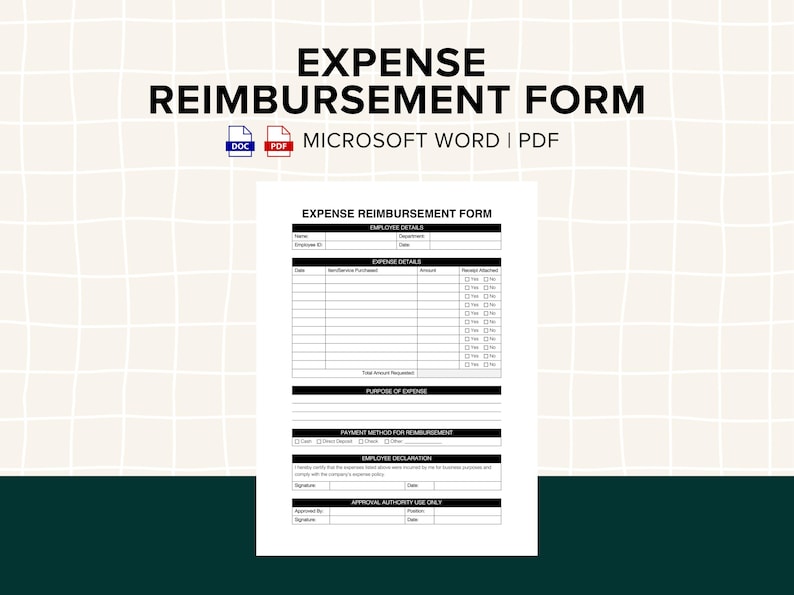 Expense Reimbursement Report Form, Employee Expense Reporting Template | Editable, Printable PDF ...