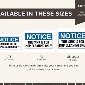 Printable Notice, Mop Cleaning Sink Only, Instant Download, Public ...