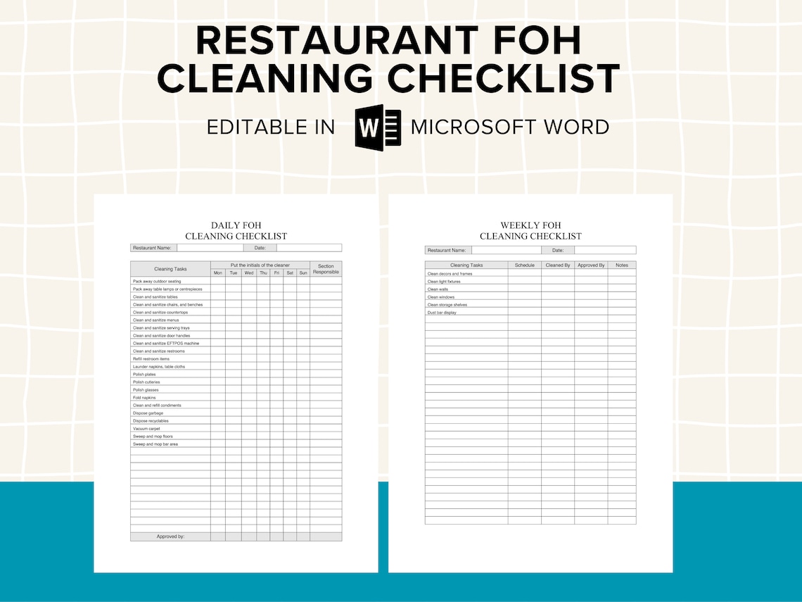 Restaurant FOH Cleaning Checklist | Restaurant Cleaning Checklist ...