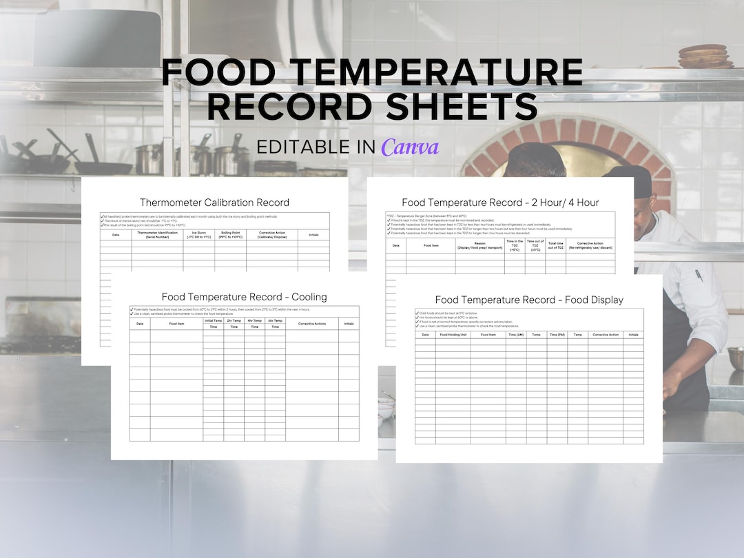 Food Temperature Record Sheets Canva Template, HACCP Compliance Forms ...