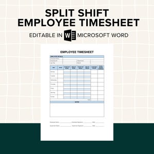 Printable Weekly Time Sheet, Split Shift, Employee Timesheet Log Form ...