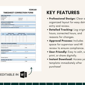 Employee Timesheet Correction Form, Editable Word and PDF, HR Forms ...