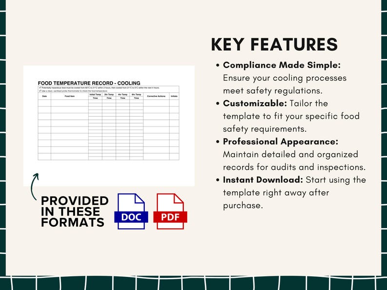 Food Temperature Record Sheet - Editable HACCP Log Template for Cooling ...