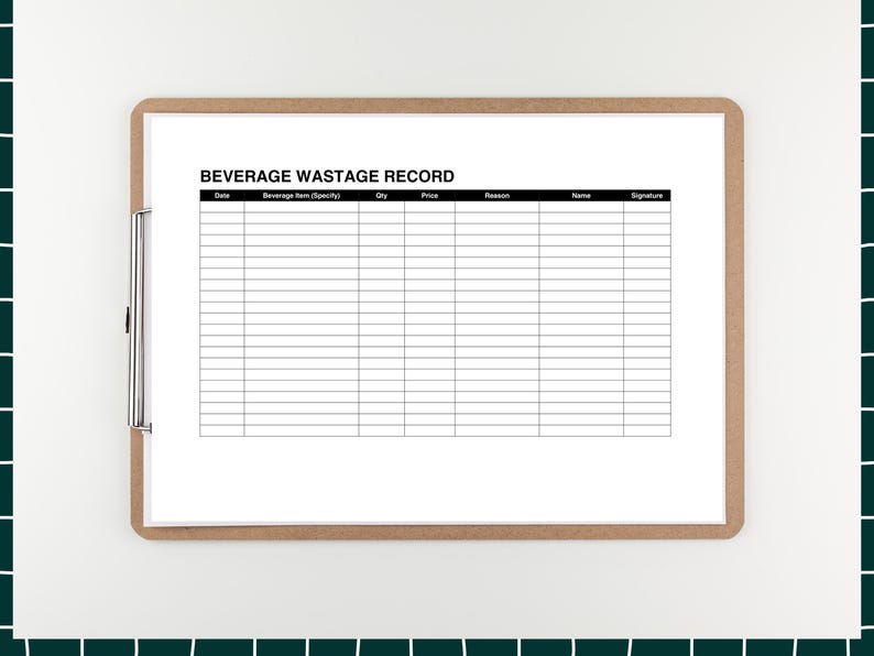 Restaurant Beverage Wastage Tracker, Drink Waste Tracking Sheet, Bar ...