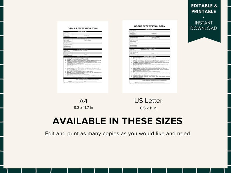 Editable Restaurant Reservation Sheet, Large Groups, Events, Editable ...