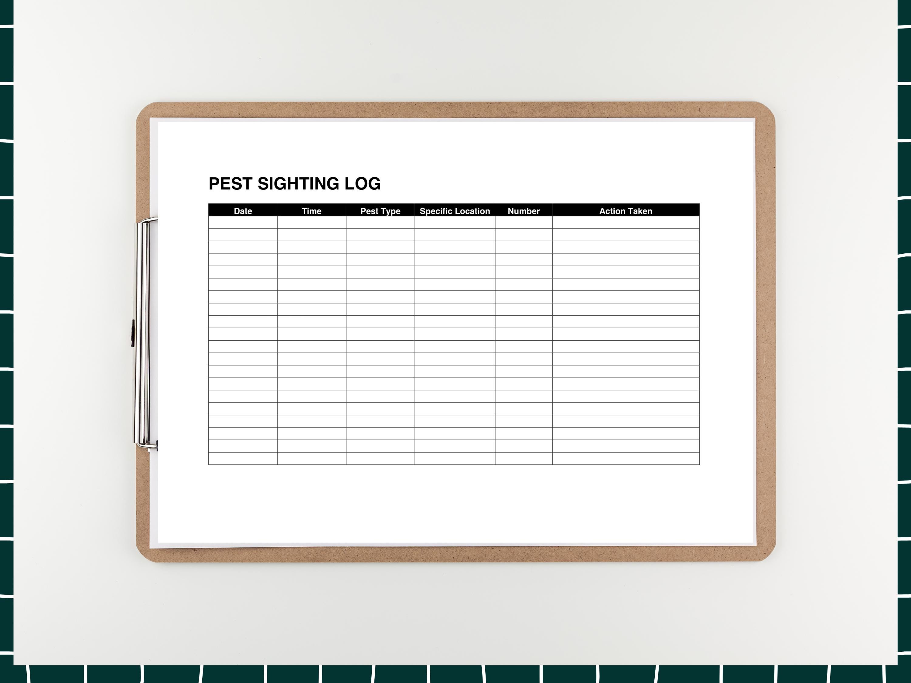 Editable Pest Sighting Log, Pest Control Sheet, Pest Tracking Form ...