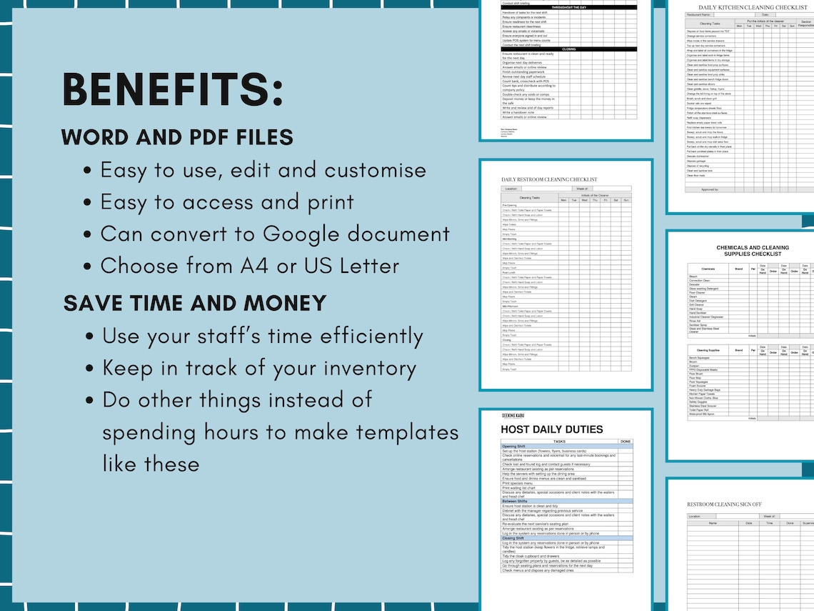 Restaurant FOH Templates Bundle, Daily, Server, Host, Bartender ...