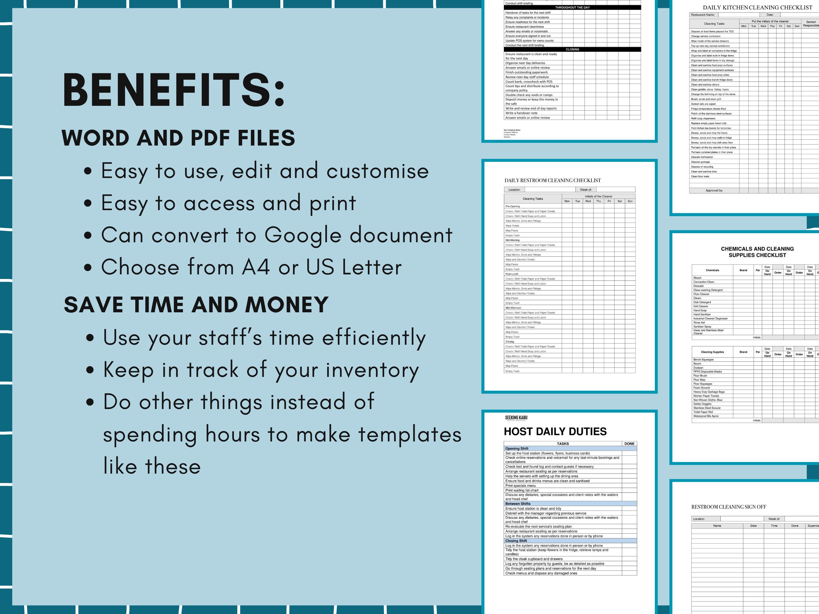 Restaurant FOH Templates Bundle, Daily, Server, Host, Bartender ...