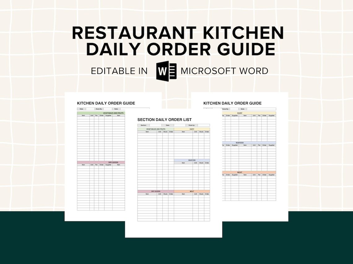 Kitchen Daily Order List, Order Guide. Restaurant and Cafe, Checklist ...