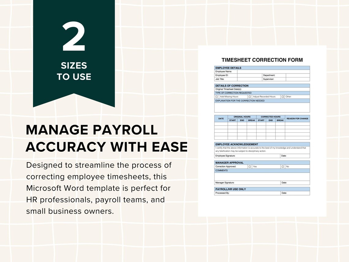 Employee Timesheet Correction Form, Editable Word and PDF, HR Forms ...