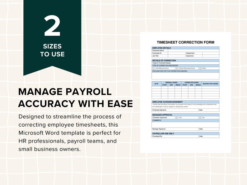 Employee Timesheet Correction Form, Editable Word and PDF, HR Forms ...