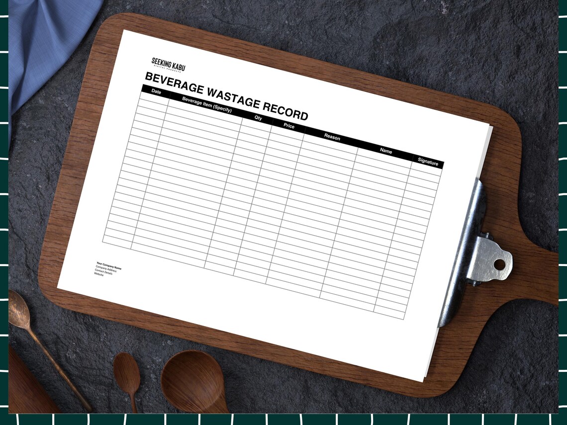 Wastage Record Sheets for Food, Beverage Glass and Plate Breakage Log ...
