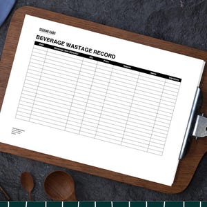 Wastage Record Sheets for Food, Beverage Glass and Plate Breakage Log ...