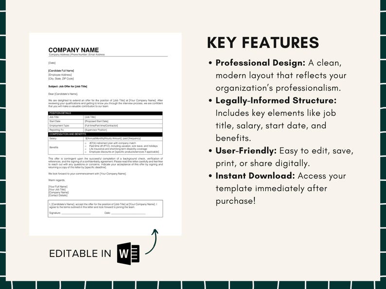 Job Offer Letter Template, New Hire Document, Employment Offer Letter ...