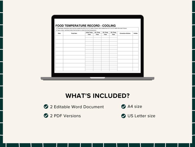 Food Temperature Record Sheet - Editable HACCP Log Template for Cooling ...