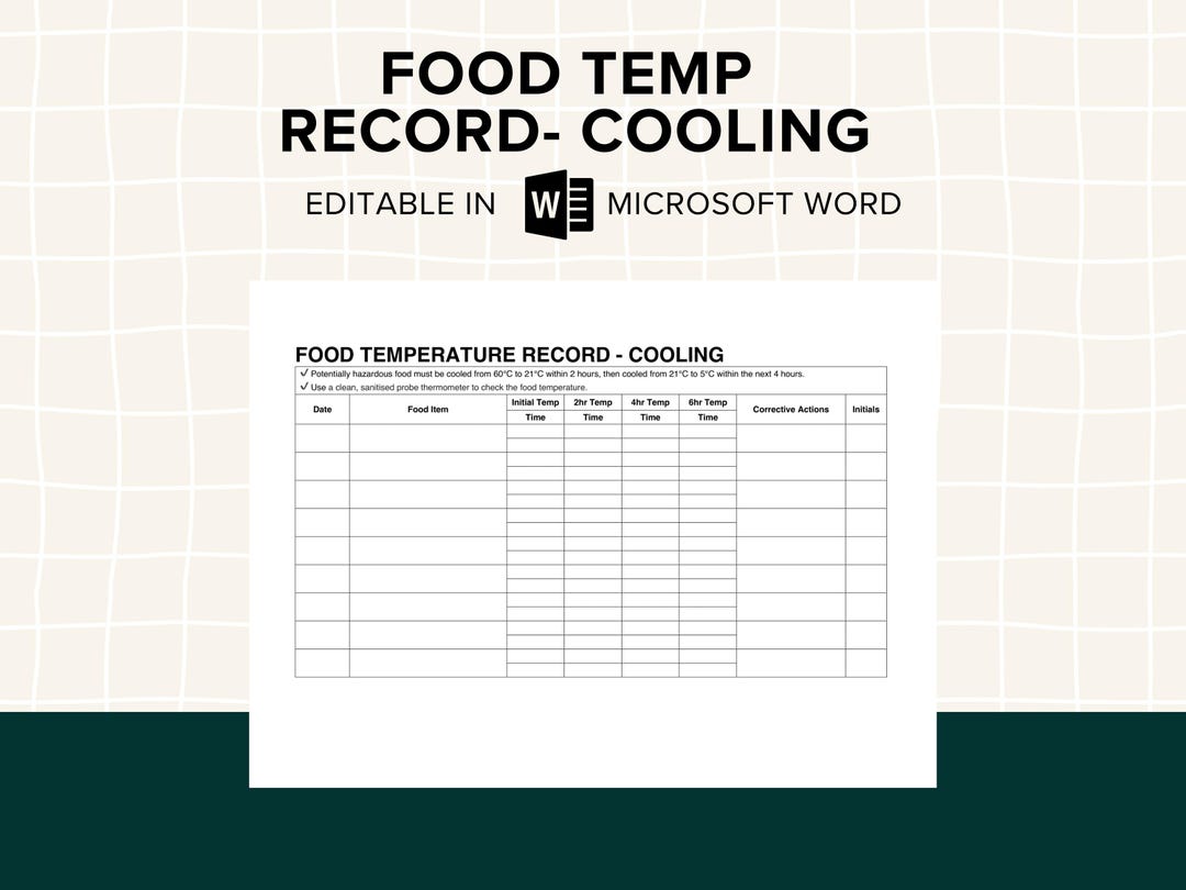 Food Temperature Record Sheet - Editable HACCP Log Template for Cooling ...