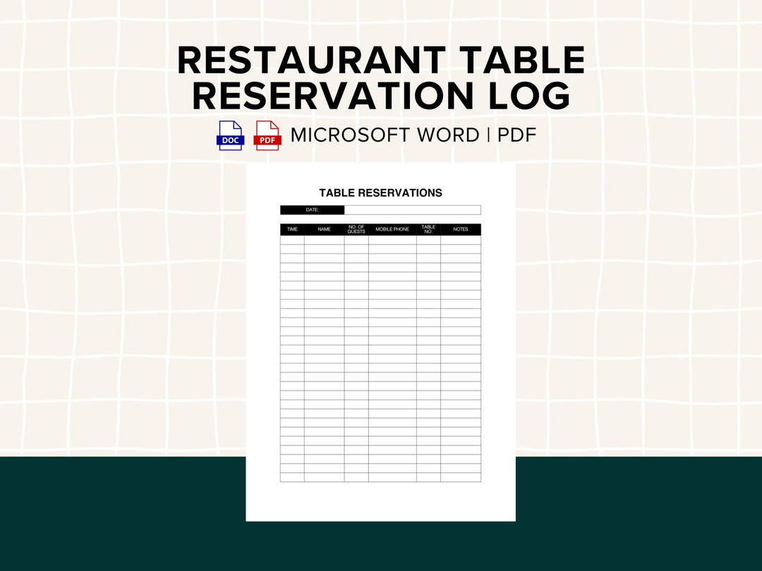 Restaurant Table Reservation Template | Editable Table Booking Form ...