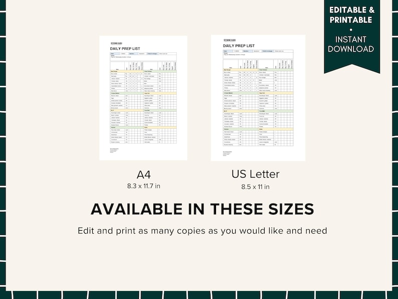 Kitchen Daily Prep List, Shift Handover Notes Fot Chefs, Restaurant and ...