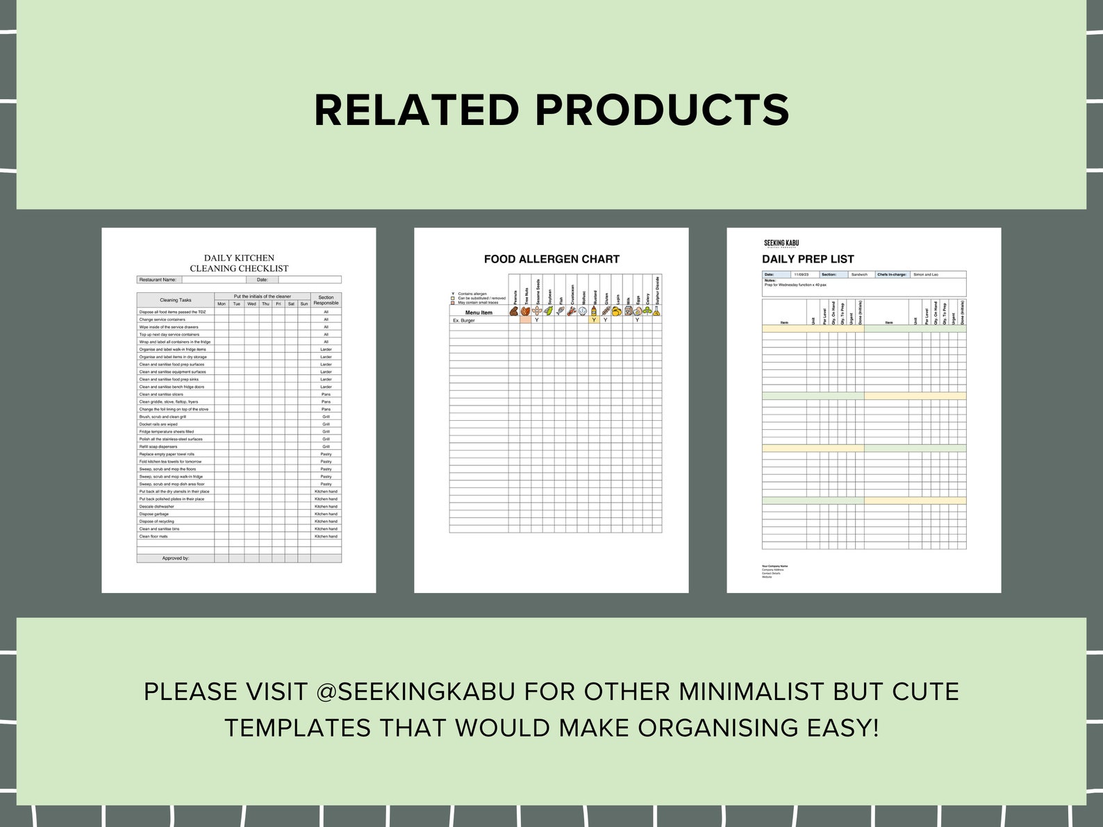 Restaurant Kitchen Templates Bundle, Order and Prep List, Fridge and ...