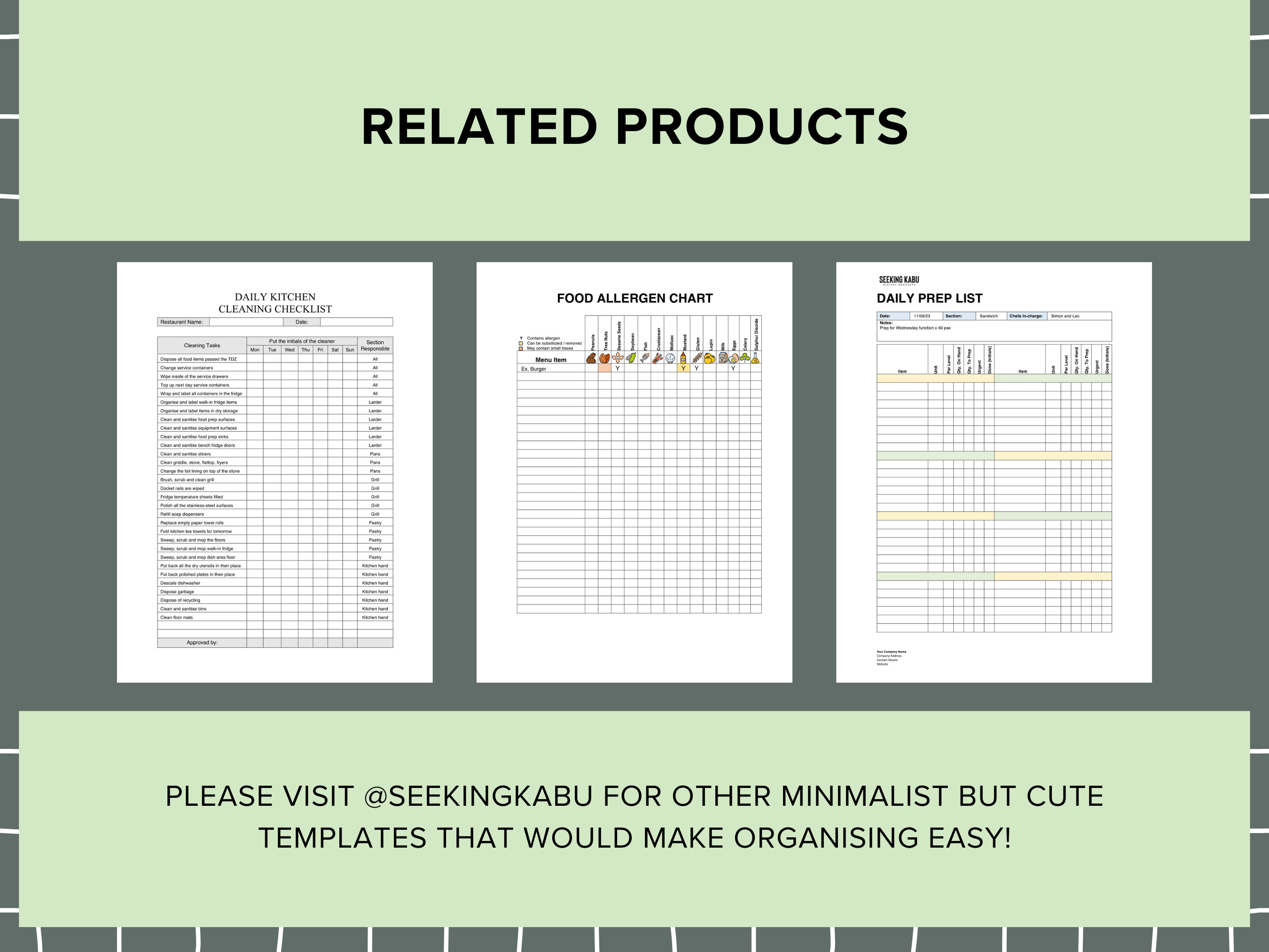 Restaurant Kitchen Templates Bundle, Order and Prep List, Fridge and ...