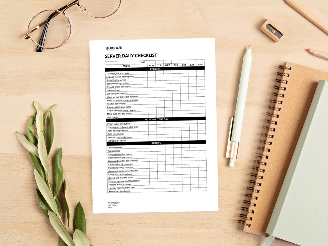Server Daily Checklist Restaurant Cafe New Hire Training, Mis En Place ...