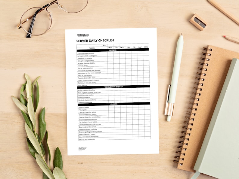 Server Daily Checklist; Restaurant; Cafe; New Hire Training, Mis En ...