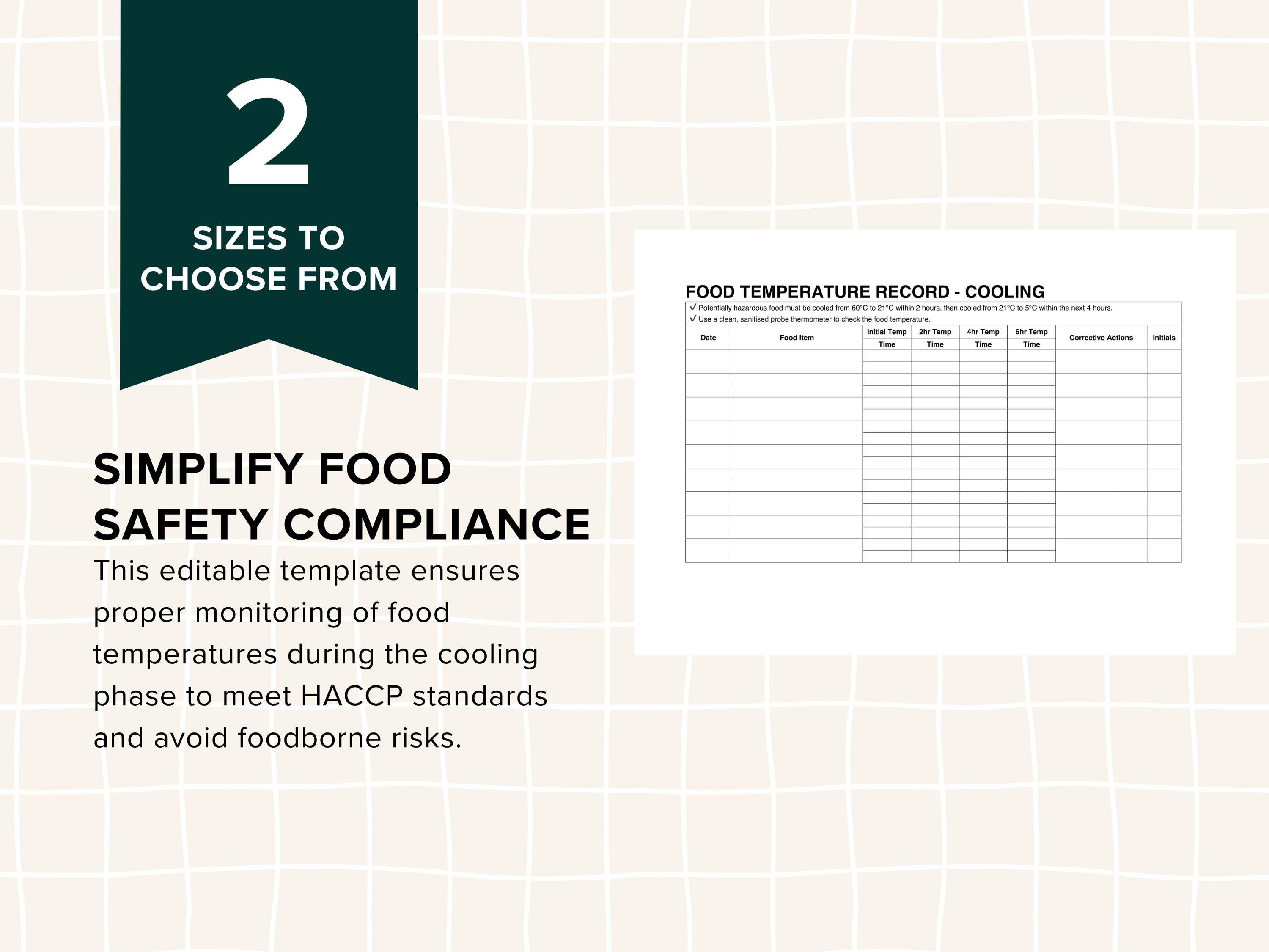 Food Temperature Record Sheet - Editable HACCP Log Template for Cooling ...