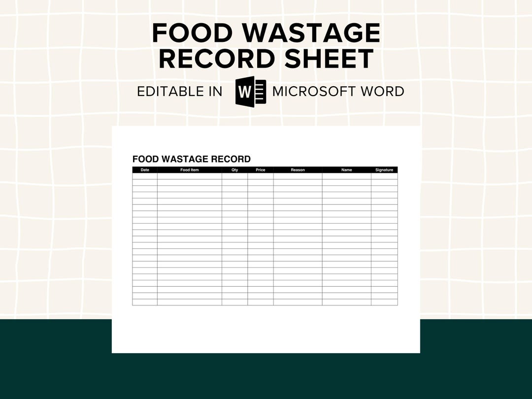 Restaurant Food Waste Tracker, Printable Food Disposal Sheet, Food ...