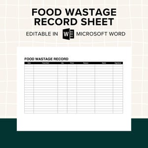 Restaurant Food Waste Tracker, Printable Food Disposal Sheet, Food ...