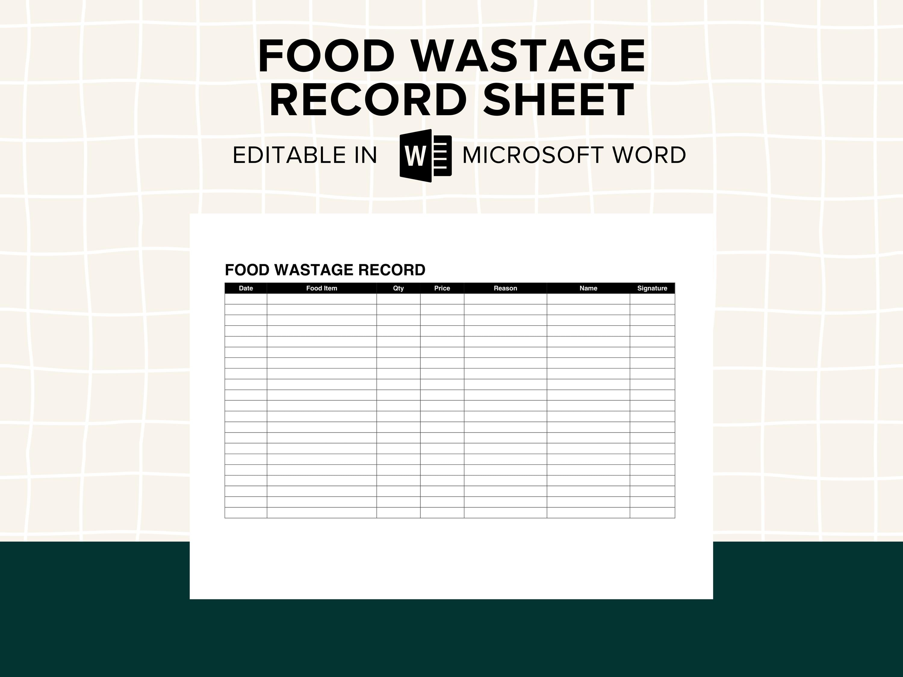 Restaurant Food Waste Tracker, Printable Food Disposal Sheet, Food ...