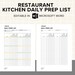 Kitchen Daily Prep List, Shift Handover Notes Fot Chefs, Restaurant and ...