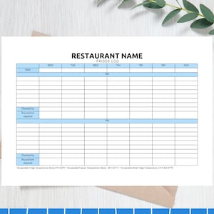 Restaurant Fridge Temperature Log, Commercial Kitchen and Bar, AM and ...