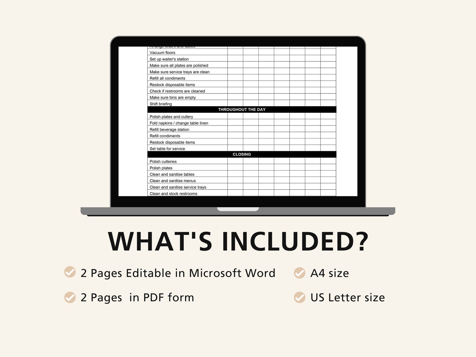 Server Daily Checklist; Restaurant; Cafe; New Hire Training, Mis En ...