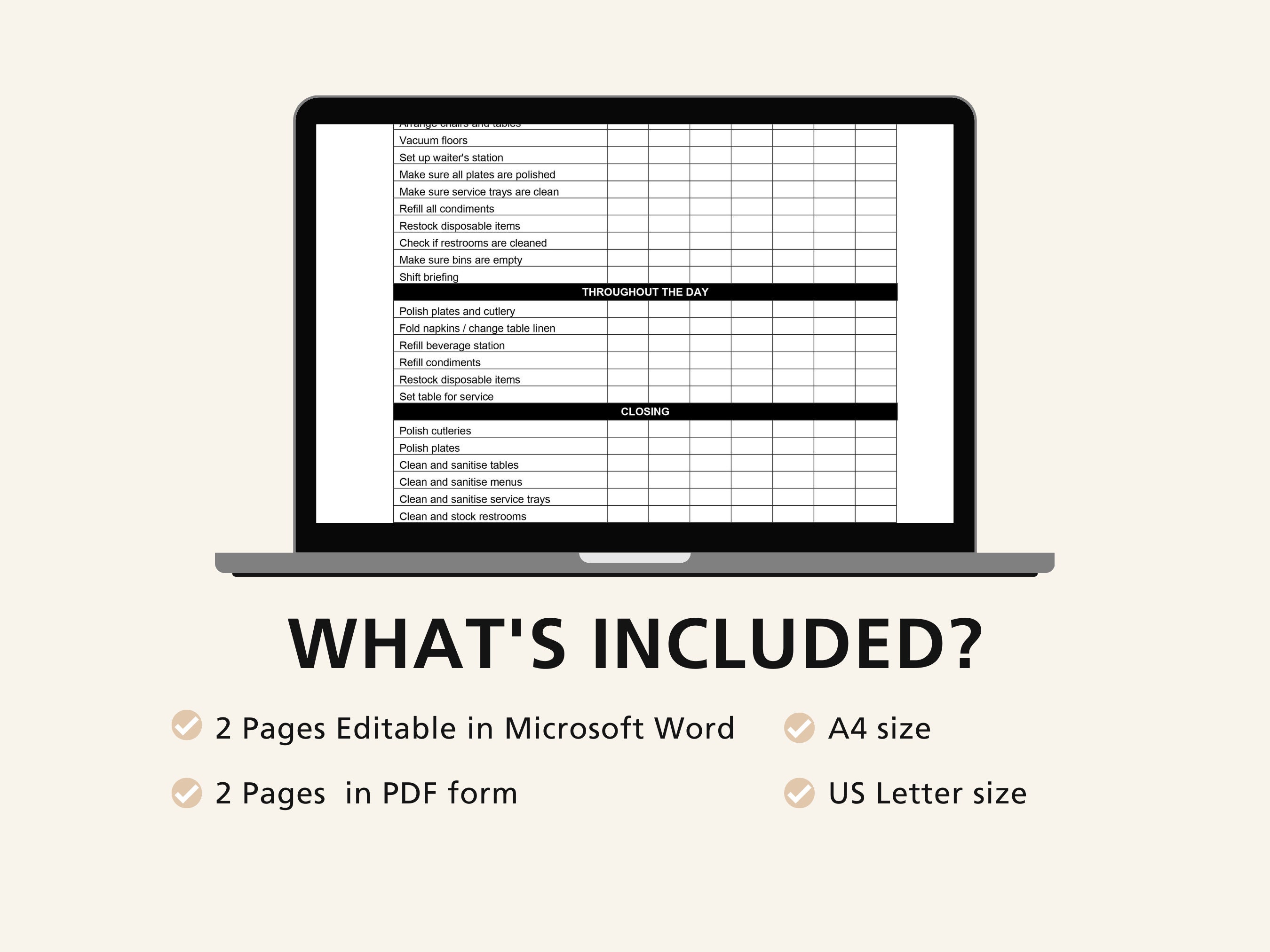 Server Daily Checklist; Restaurant; Cafe; New Hire Training, Mis En ...