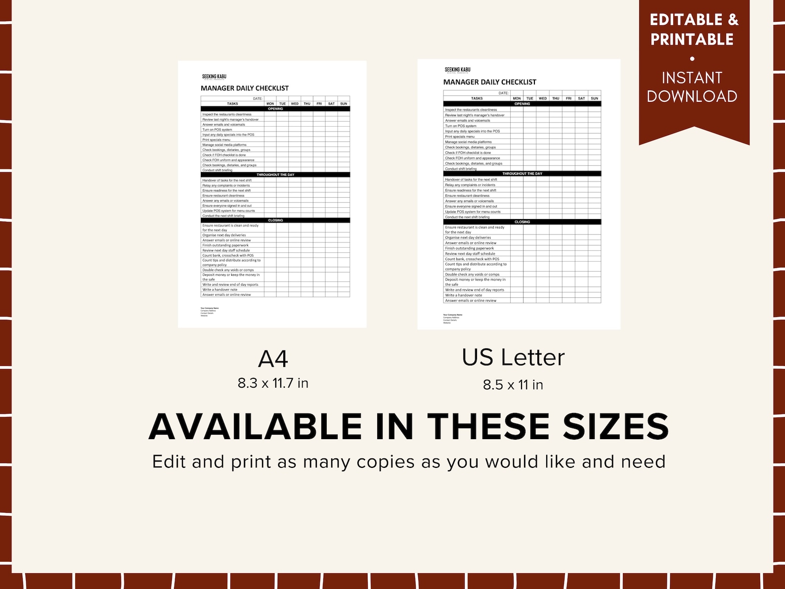 Restaurant Manager Daily Checklist, Cafe, Bar, Casual, Fine Dining ...