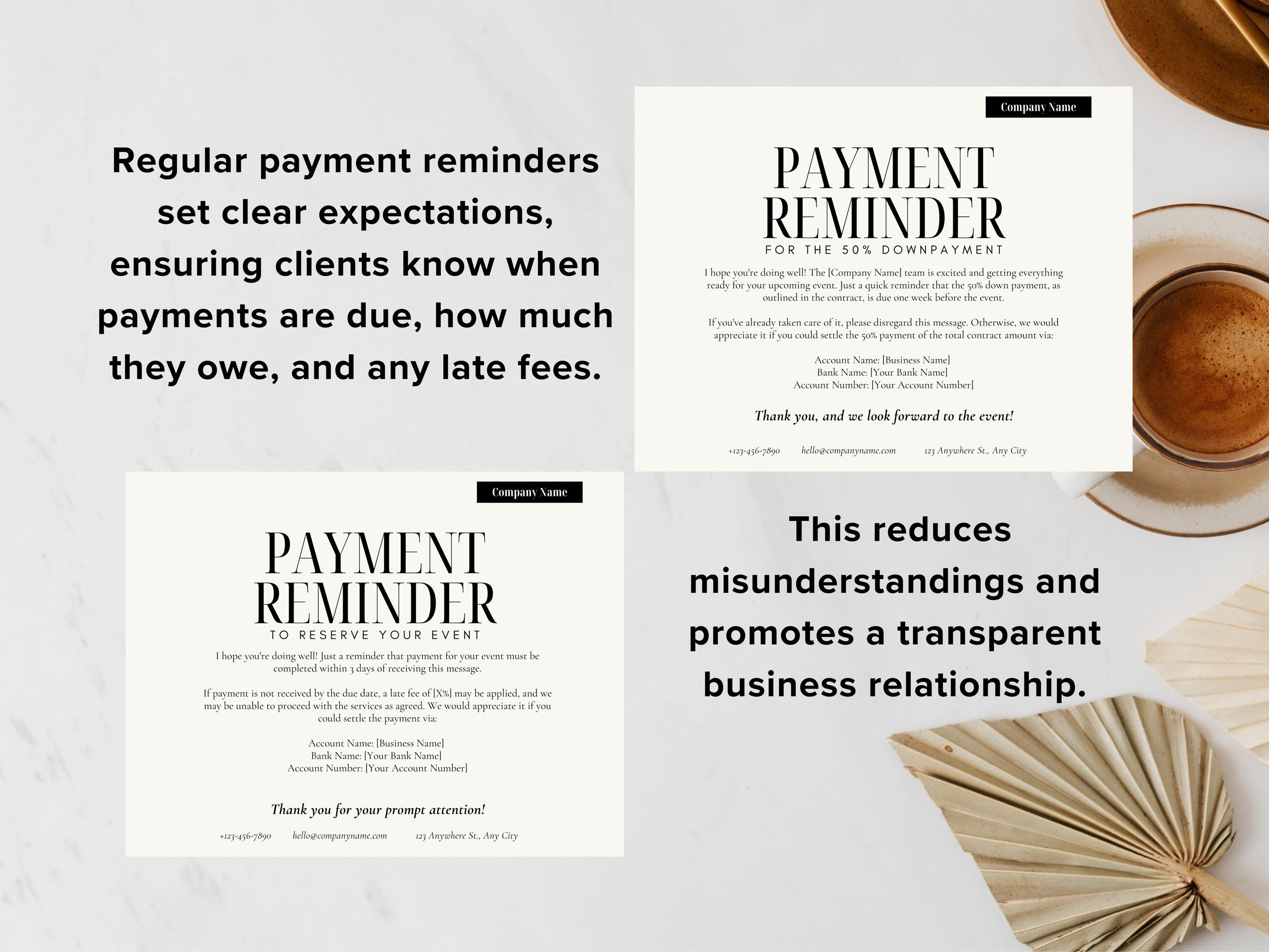 Editable Payment Reminder Template for Events, Late Payment Message ...