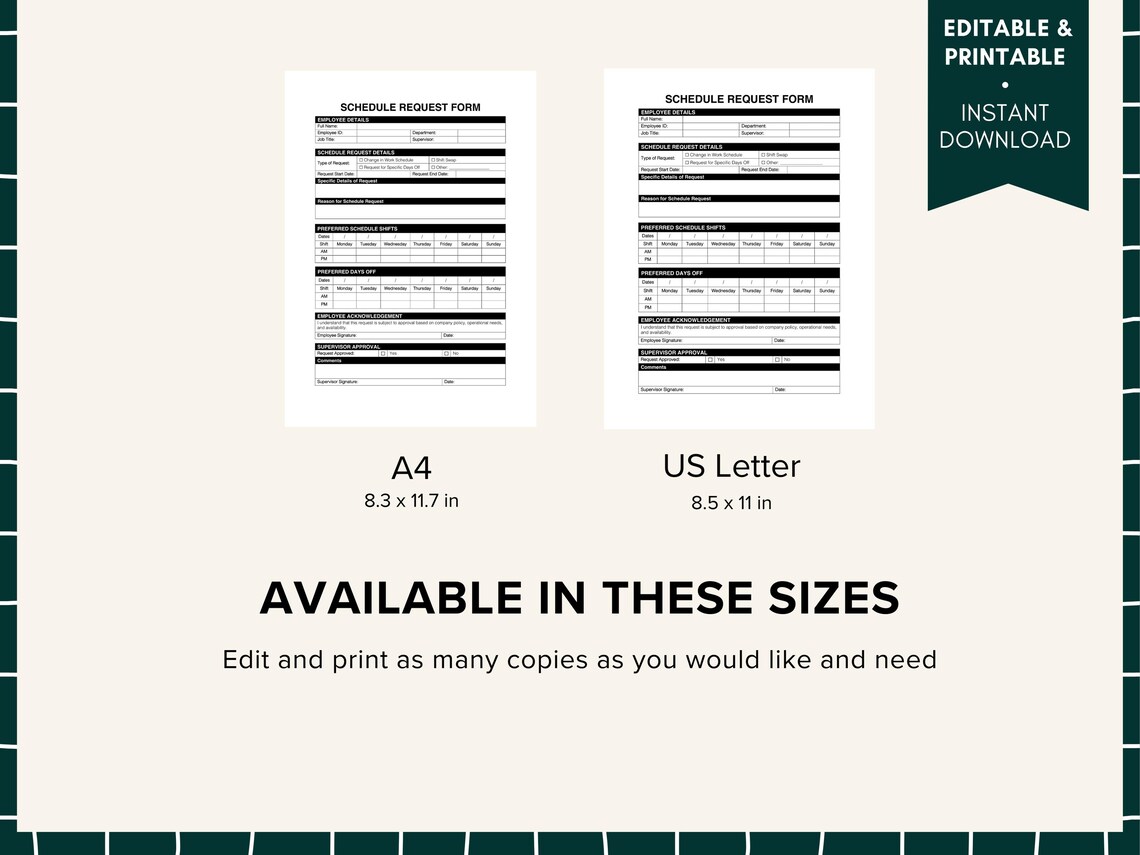 Employee Schedule Request Form, Flexible Shift Change Sheet, Work ...
