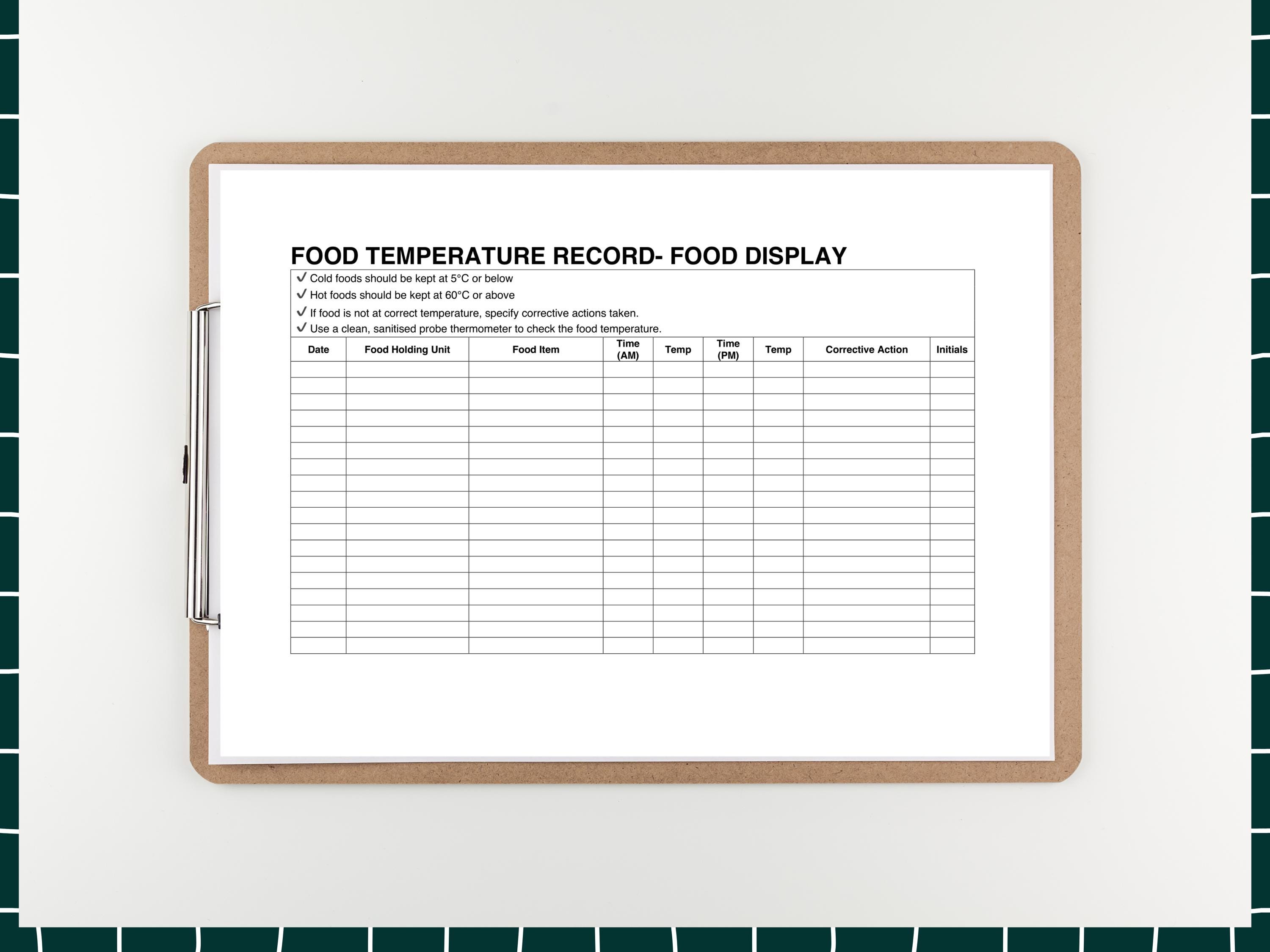 Food Display Temperature Log, HACCP Temp Monitoring Sheet, Restaurant ...