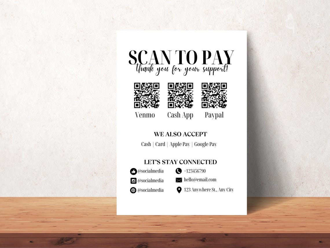 Customizable Sign Template, Scan to Pay Poster, Printable Sign 5x7 8x10 ...