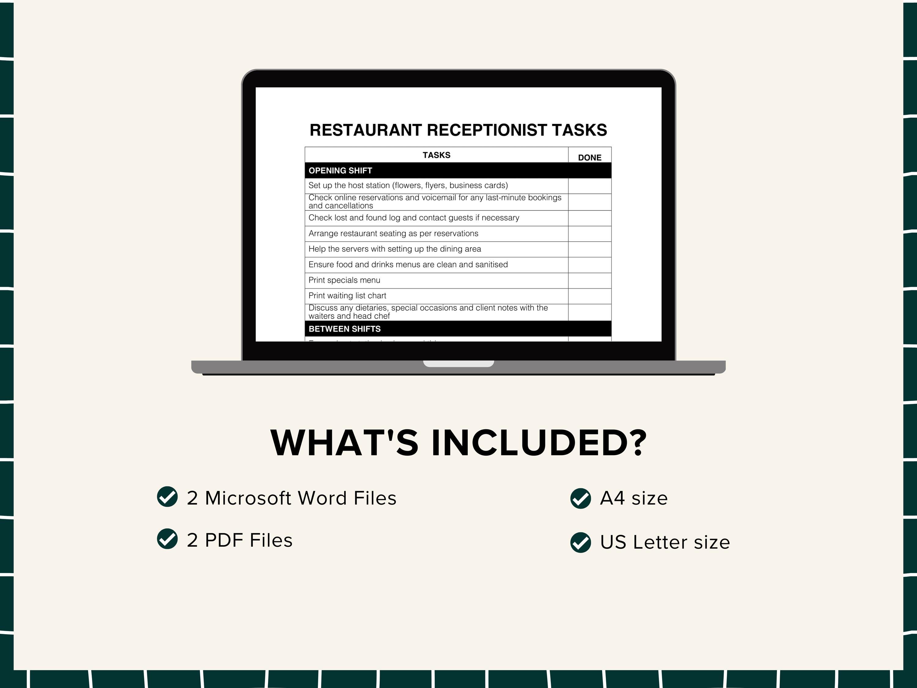 Restaurant Receptionist Daily Checklist, Maître D Duties, Restaurant ...