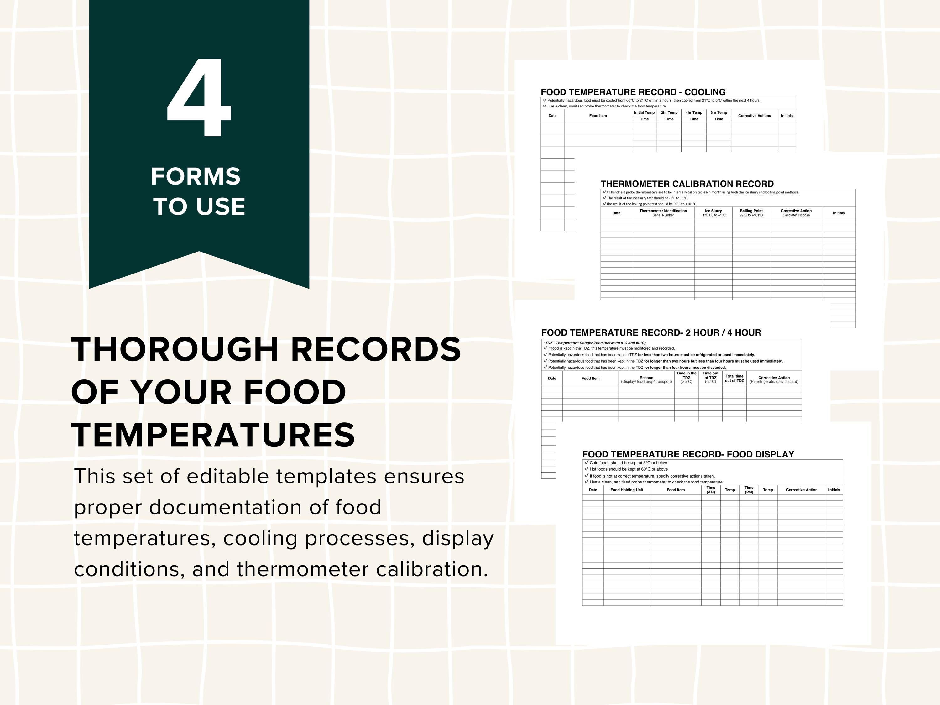 Food Temperature Record Sheets, Food Display, 2hr 4hr, Cooling Down ...