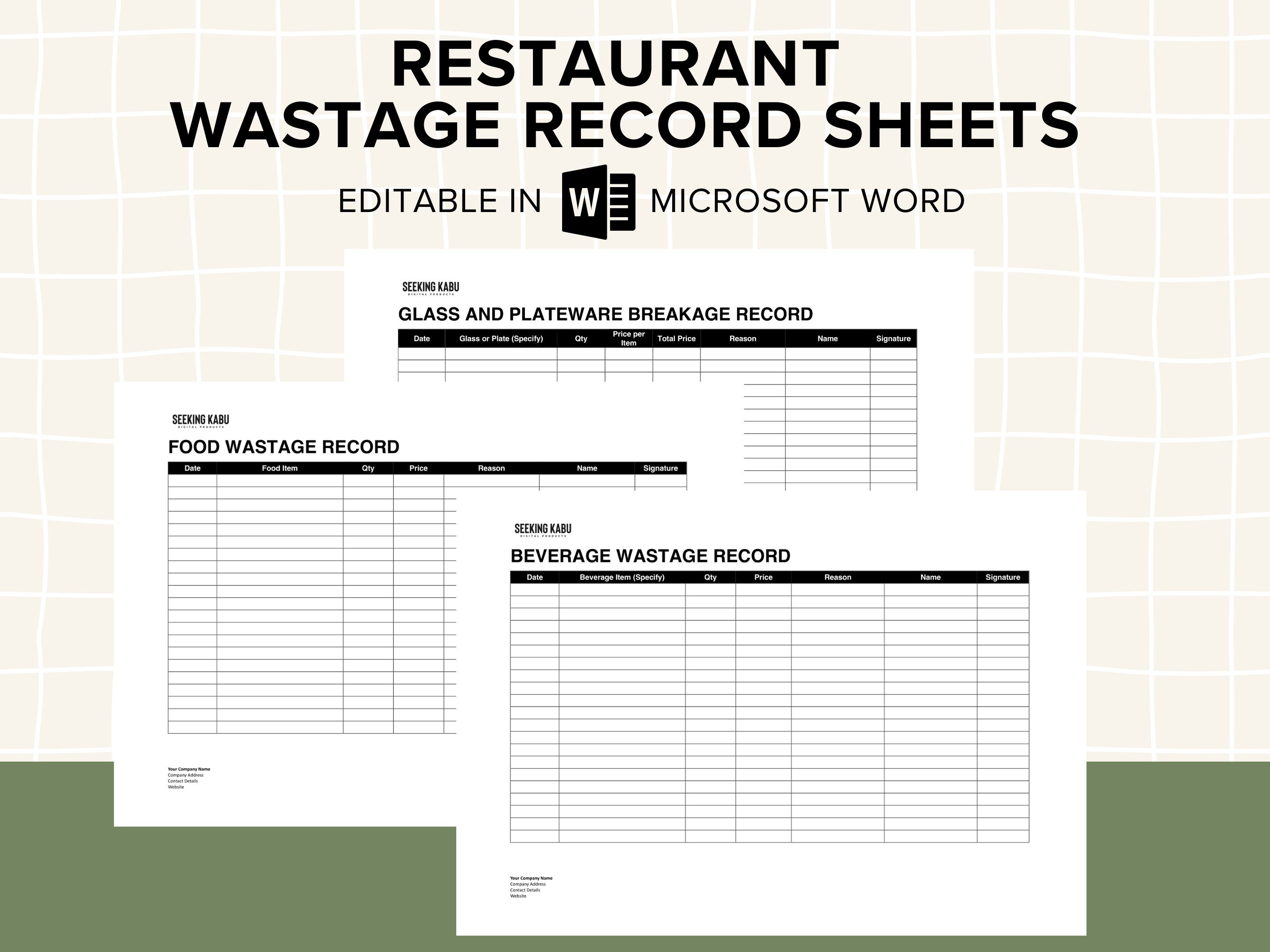 Restaurant Wastage Record Sheet Food, Beverage, Glassware and Plateware ...