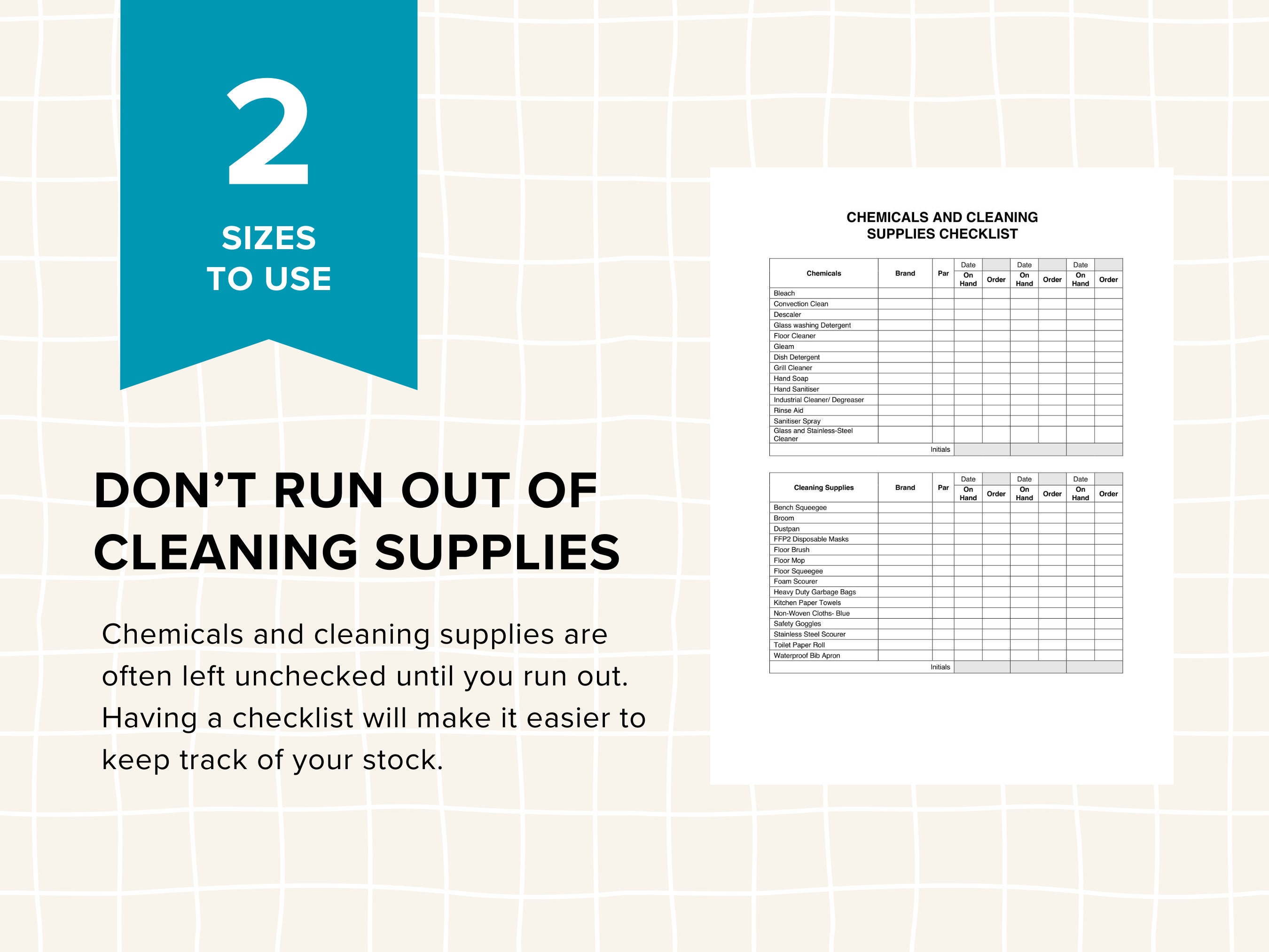 Restaurant Cleaning Supplies Checklist; Chemicals Par List; Supplies ...