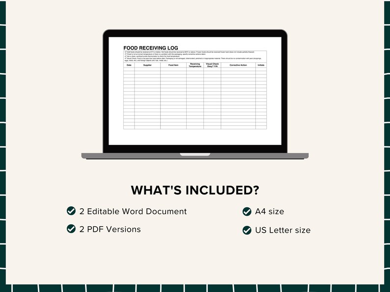 Restaurant Food Receiving Log, HACCP Food Temperature Log Template ...