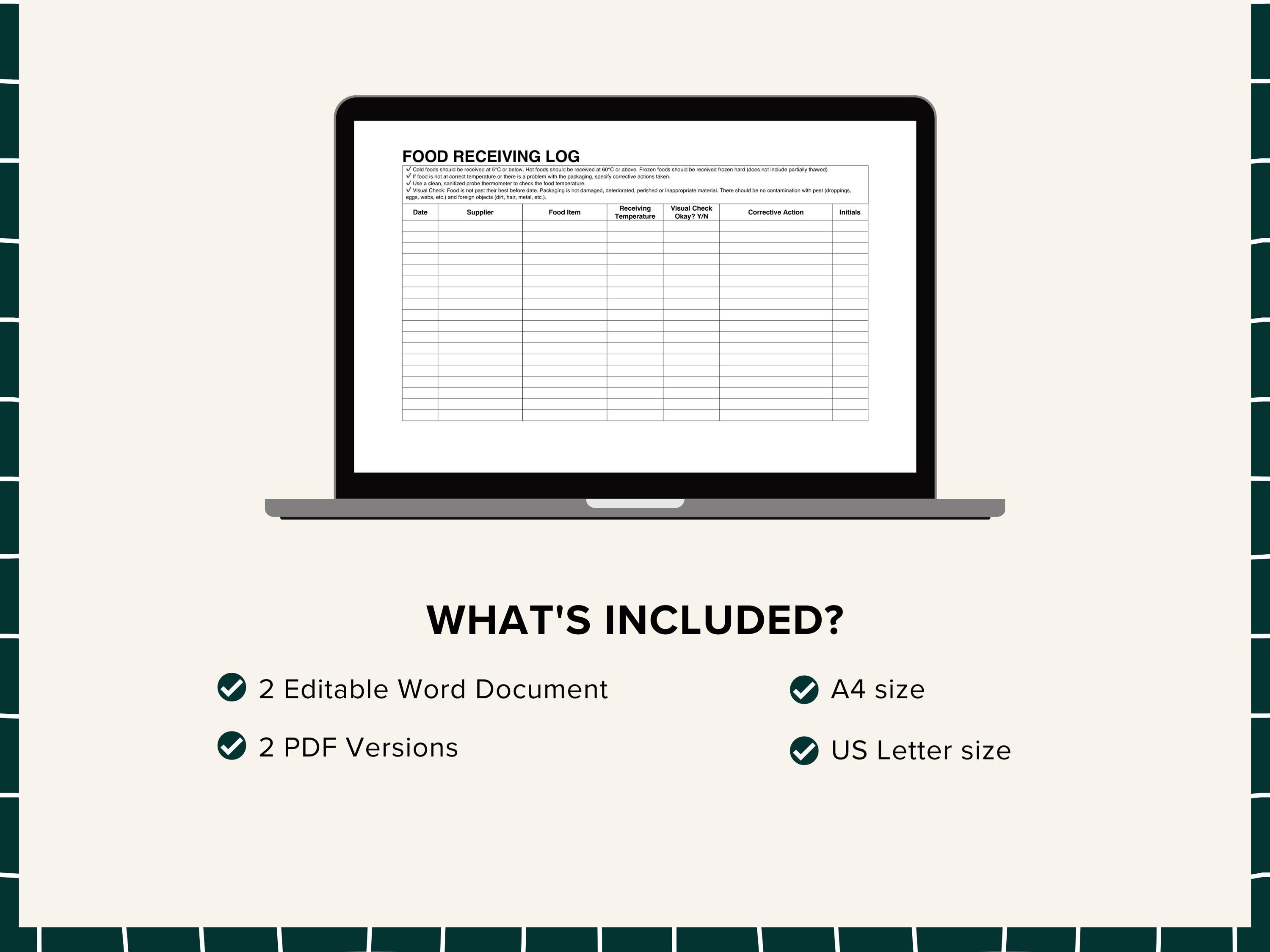 Restaurant Food Receiving Log, HACCP Food Temperature Log Template ...