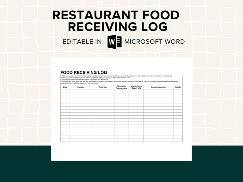 Restaurant Food Receiving Log, HACCP Food Temperature Log Template ...