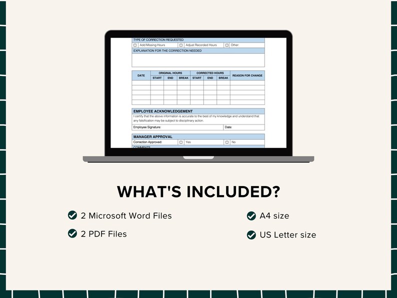 Employee Timesheet Correction Form, Editable Word and PDF, HR Forms ...