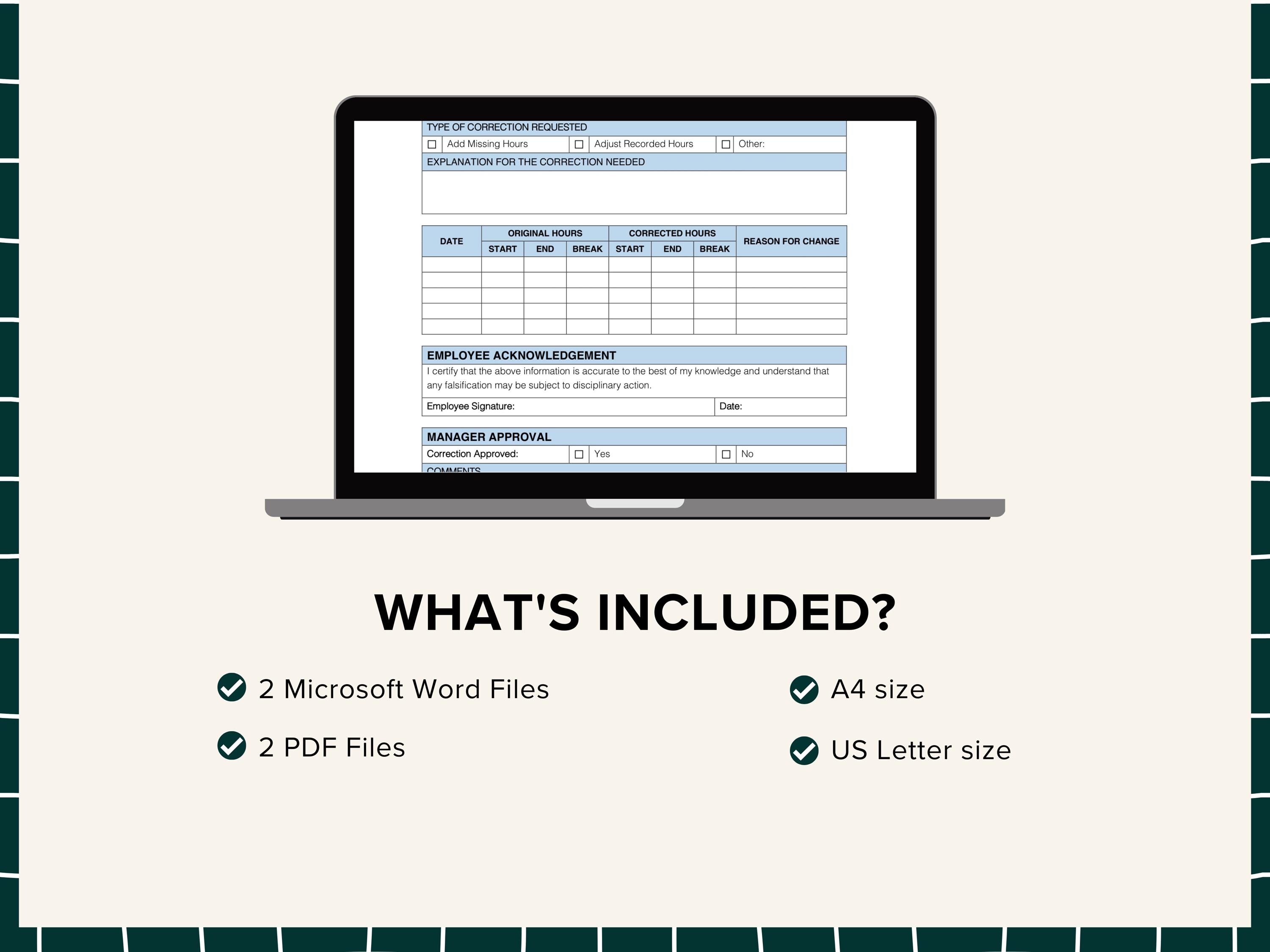 Employee Timesheet Correction Form, Editable Word and PDF, HR Forms ...