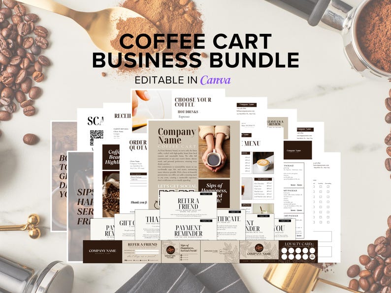 Editable Coffee Cart Business Templates Bundle, Mobile Coffee Bar ...